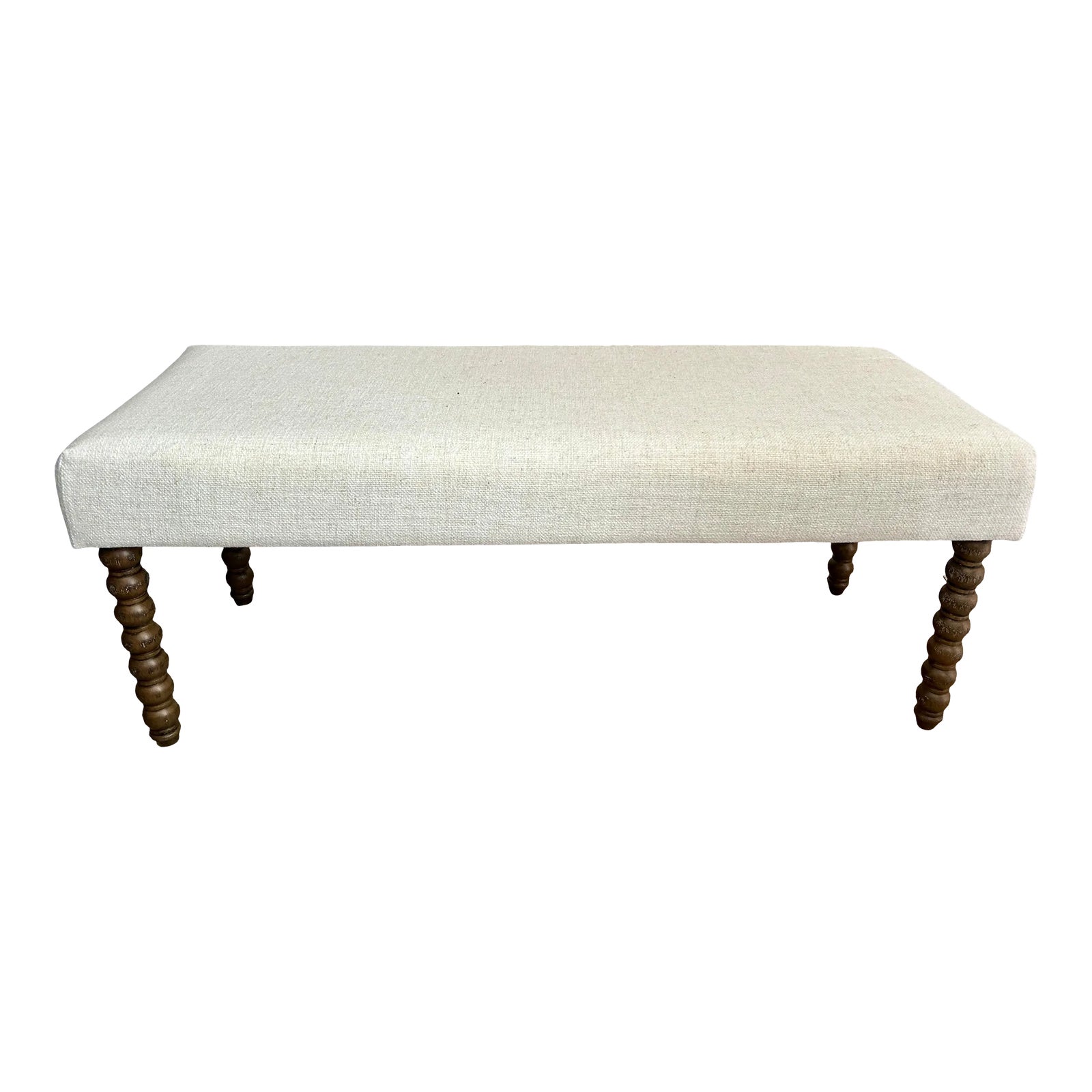 Vintage White Upholstered Bench | Chairish
