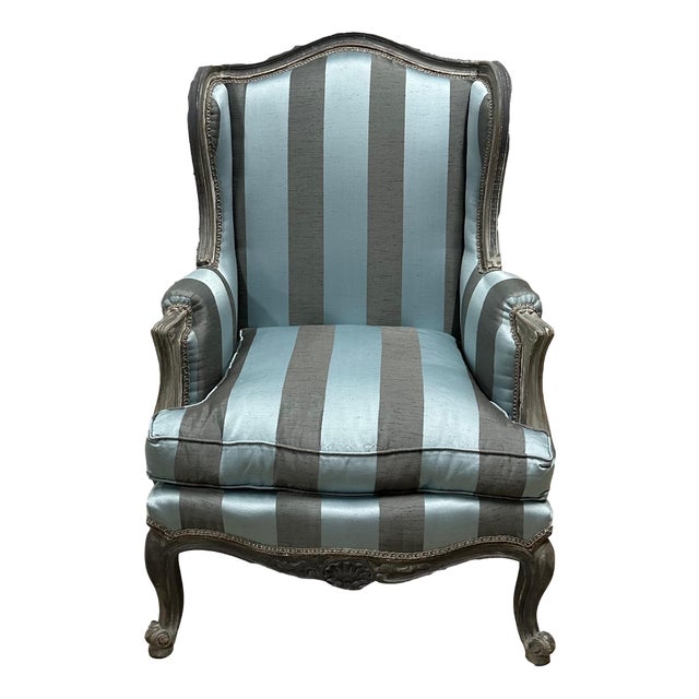 Striped French Wingback Armchair | Chairish