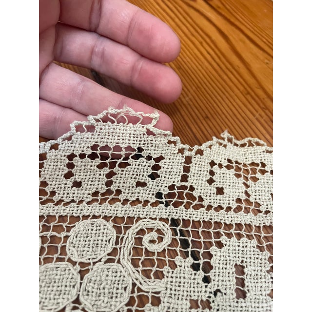 Antique Filet Crochet Darned Lace Table Runner | Chairish
