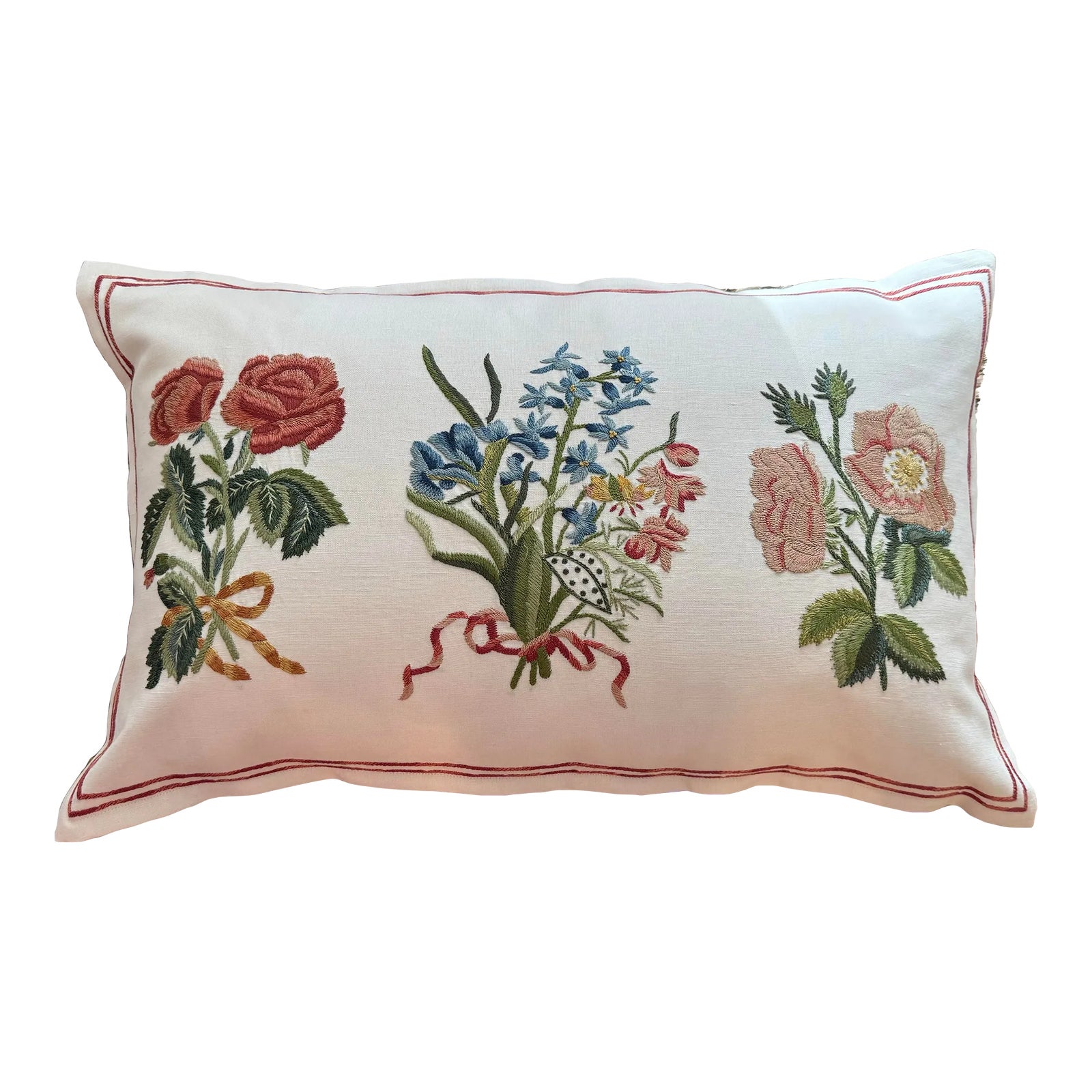 Hand-Embroidered Lumbar Pillow From Chelsea Textiles | Chairish
