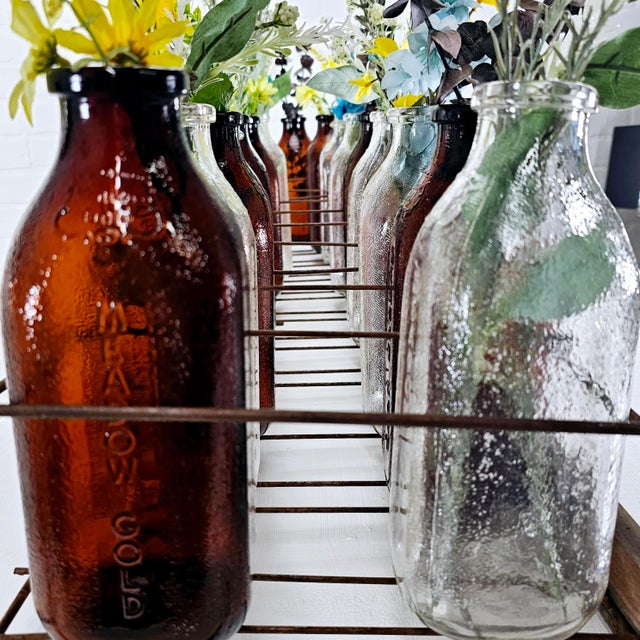 Rustic Floral Milk Glass Bottles & Store Display | Chairish