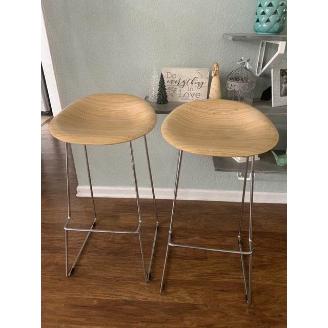 Icf Group Italy Wood Metal Designer Eames Style Bar Stool | Chairish