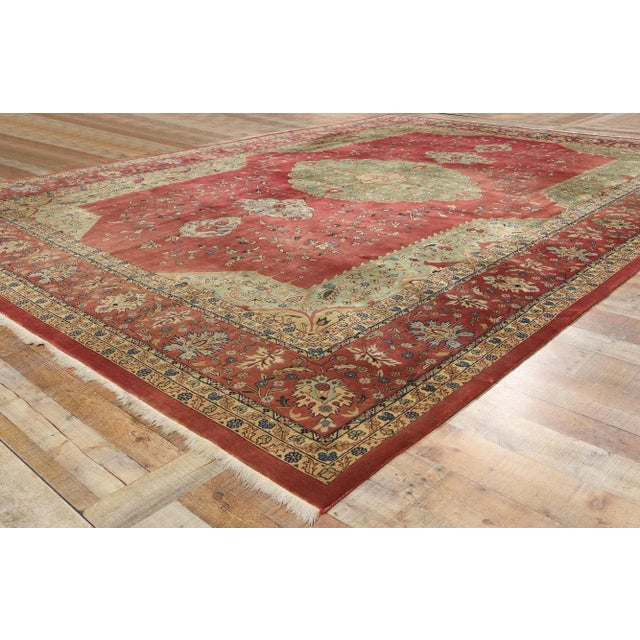 Vintage Red and Green Indian Agra Rug - 10'02 X 14'02 | Chairish