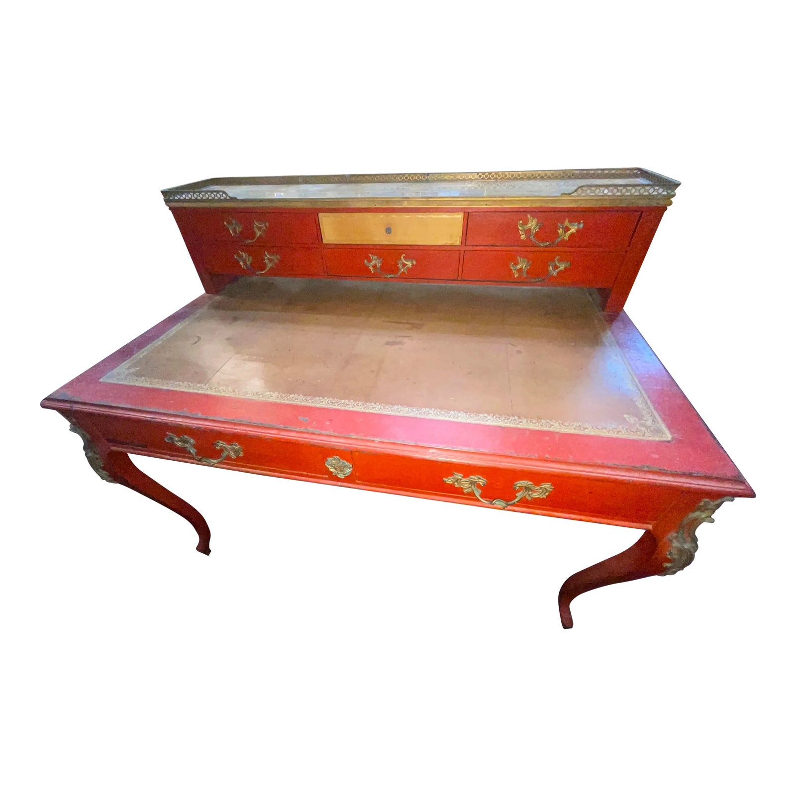 Antique C1910-20 French Leather Inlaid Desk With Matching Marble Top ...