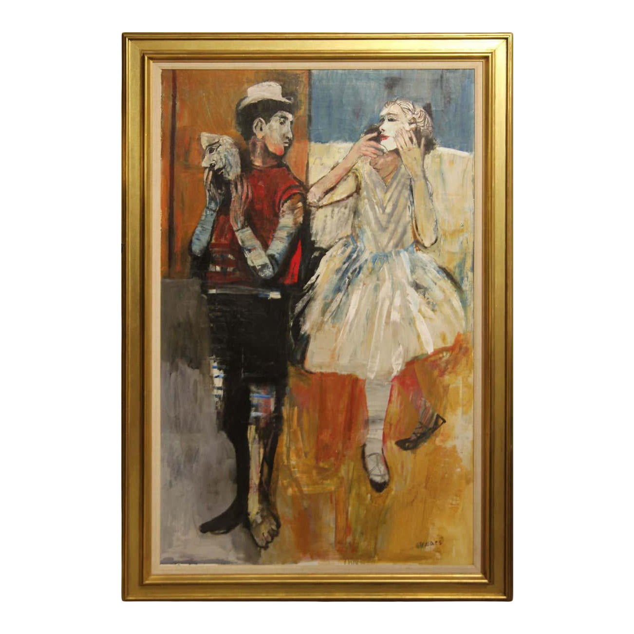1960 "Two Figures Unmasked" Abstract Impressionist Figurative Oil ...