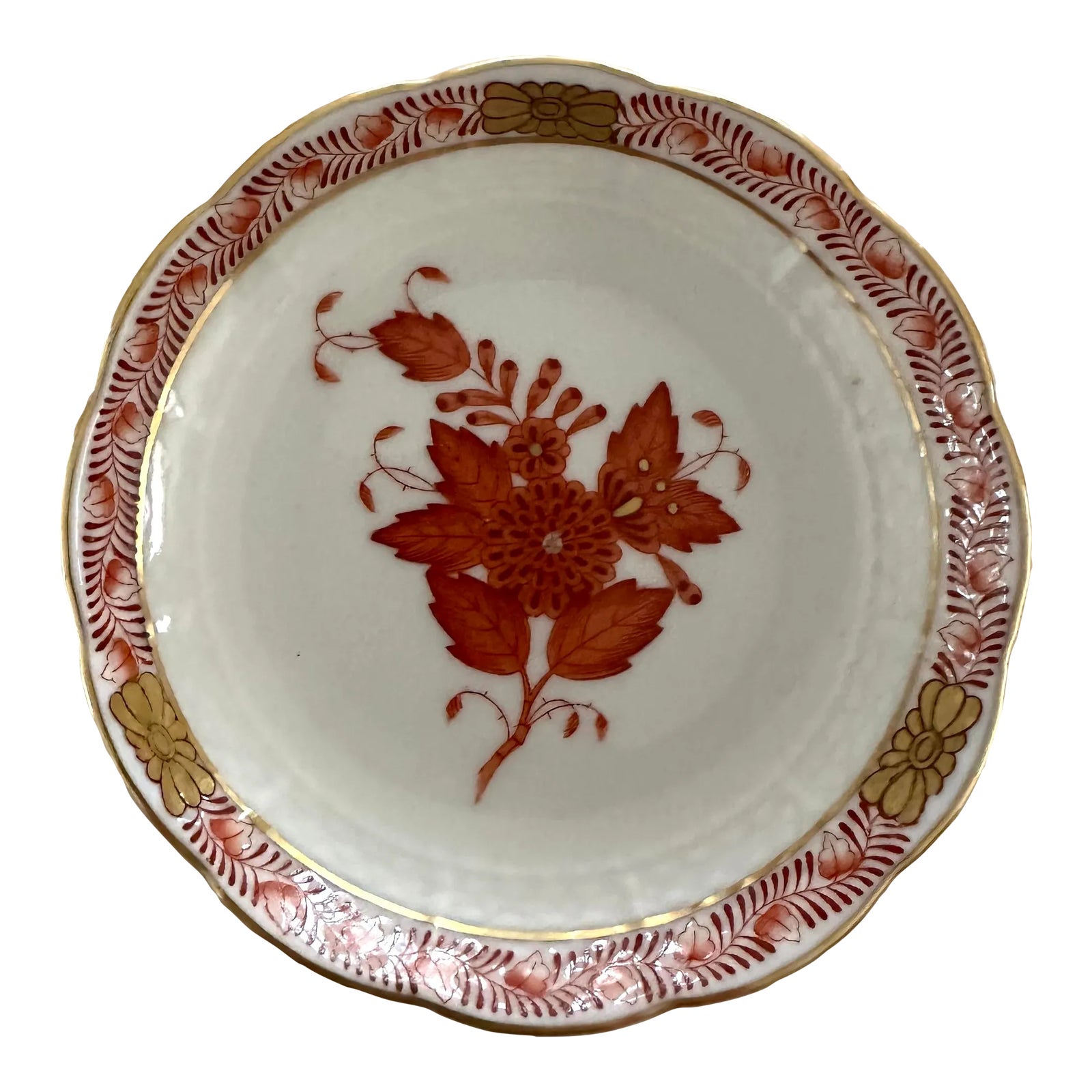 1990s Herend Orange Chinese Bouquet Round Trinket Dish | Chairish