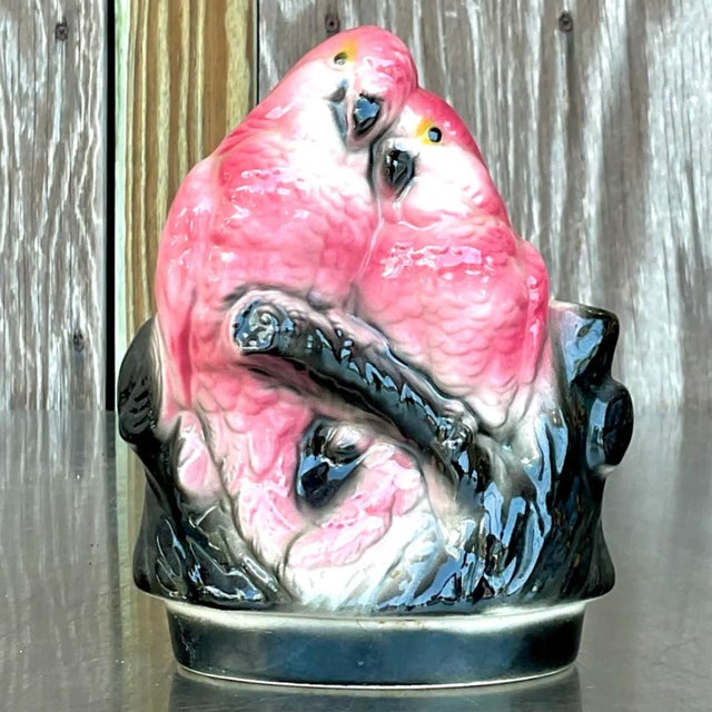 Vintage Boho Glazed Ceramic Parakeet Planter | Chairish