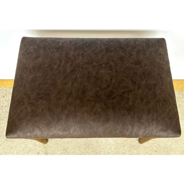 Moderne Faux Brown Leather Bench | Chairish