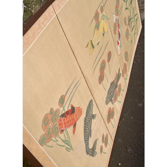 Chinese Koi Fish Painted Silk Folding Screen | Chairish