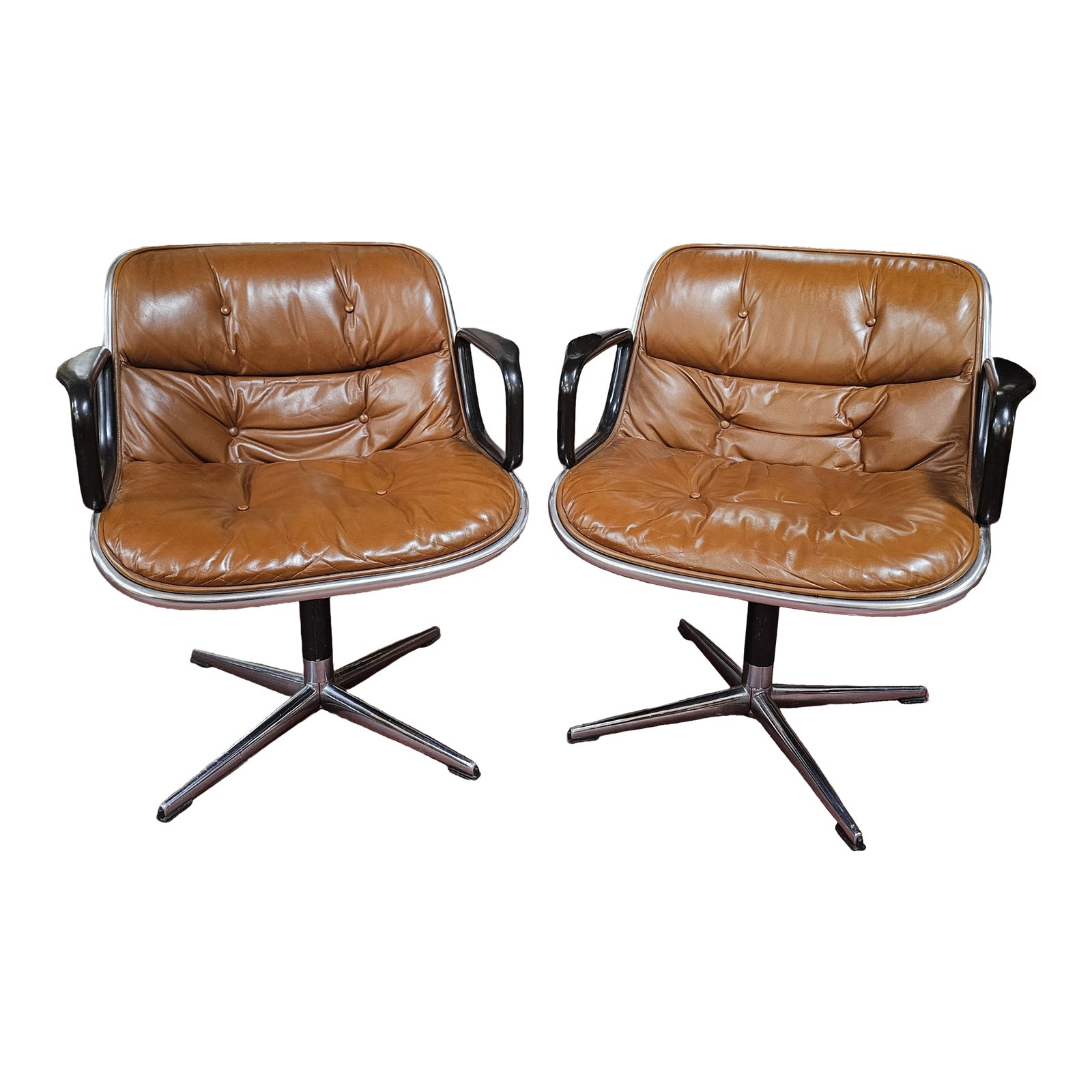 Mid Century Modern Charles Pollock for Knoll Brown Leather Swivel ...