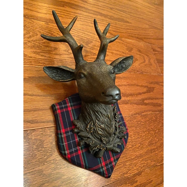 Contemporary Deer Buck Head 8 Point Antlers Wall Plaque on Plaid Fabric ...