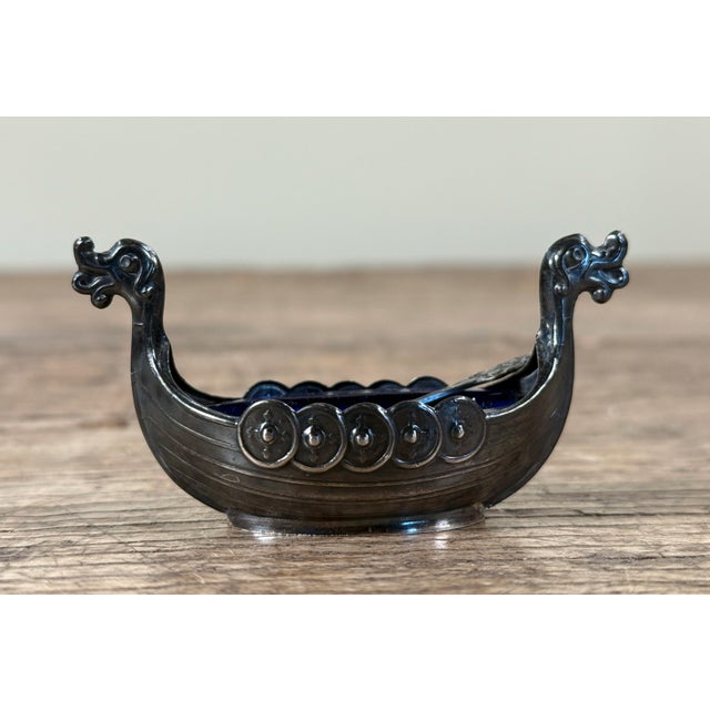 Vintage Sterling Silver Salt Cellar in Figural Viking Ship & Shield ...