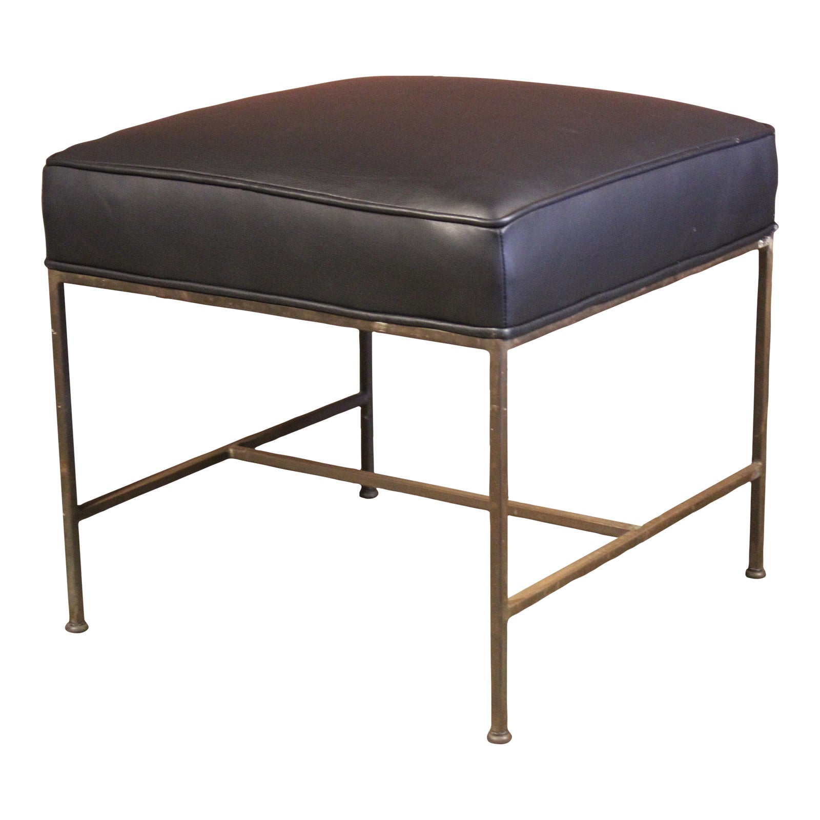 Leather and Brass Footstool by Paul McCobb, 1950s | Chairish