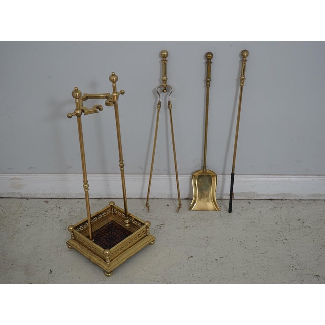 Quality Brass 4 Piece Fireplace Tool Set | Chairish