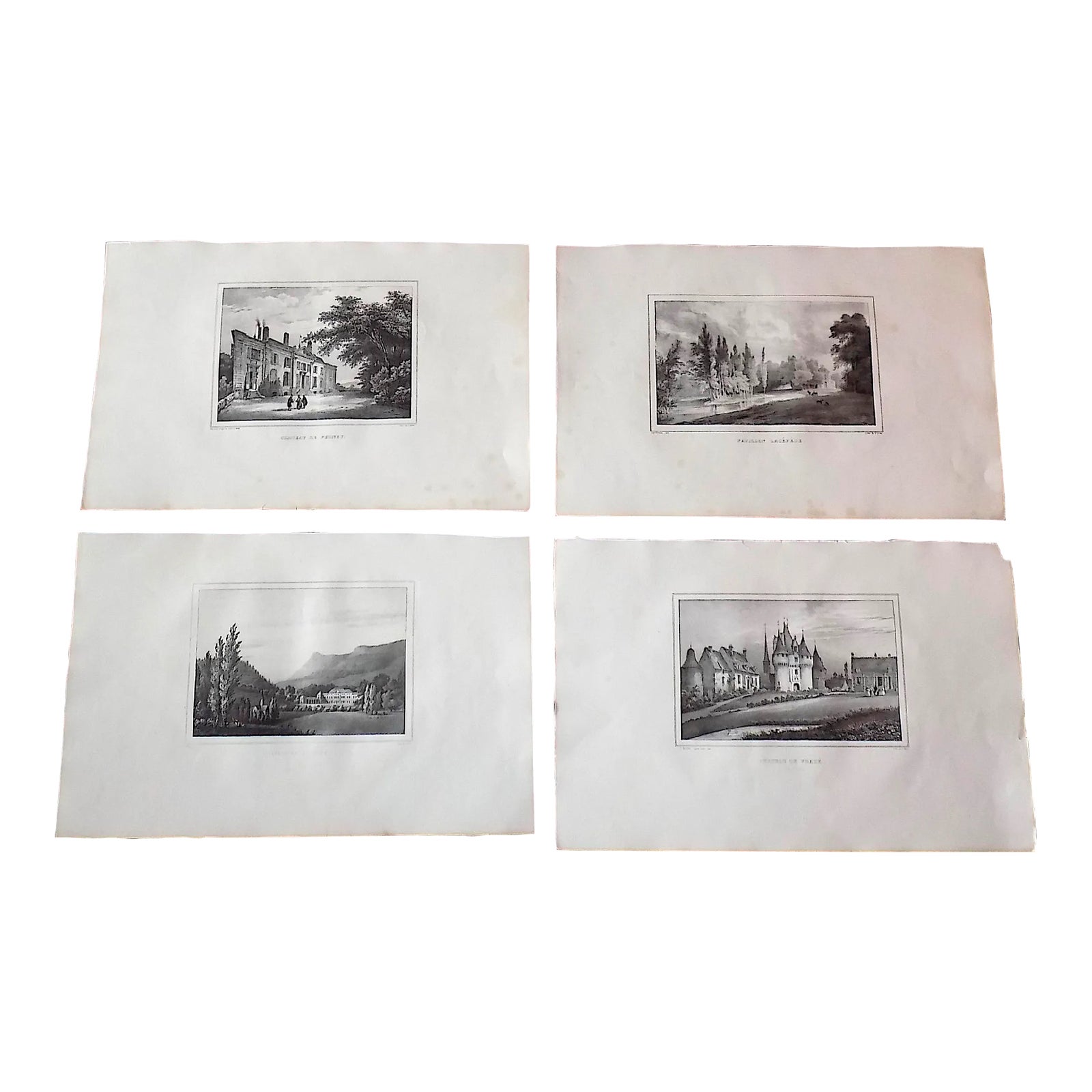 Antique 18th C. Chateaux De France Imperial Folio Size Lithographs ...