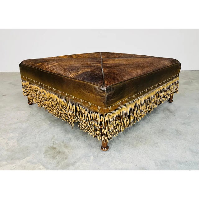 French Provincial Style Cowhide Leather Fringe Cocktail Ottoman Bench ...