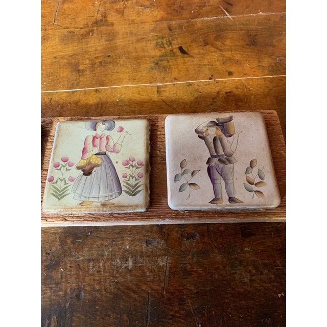 1980s Mounted Hand-Painted Tiles | Chairish