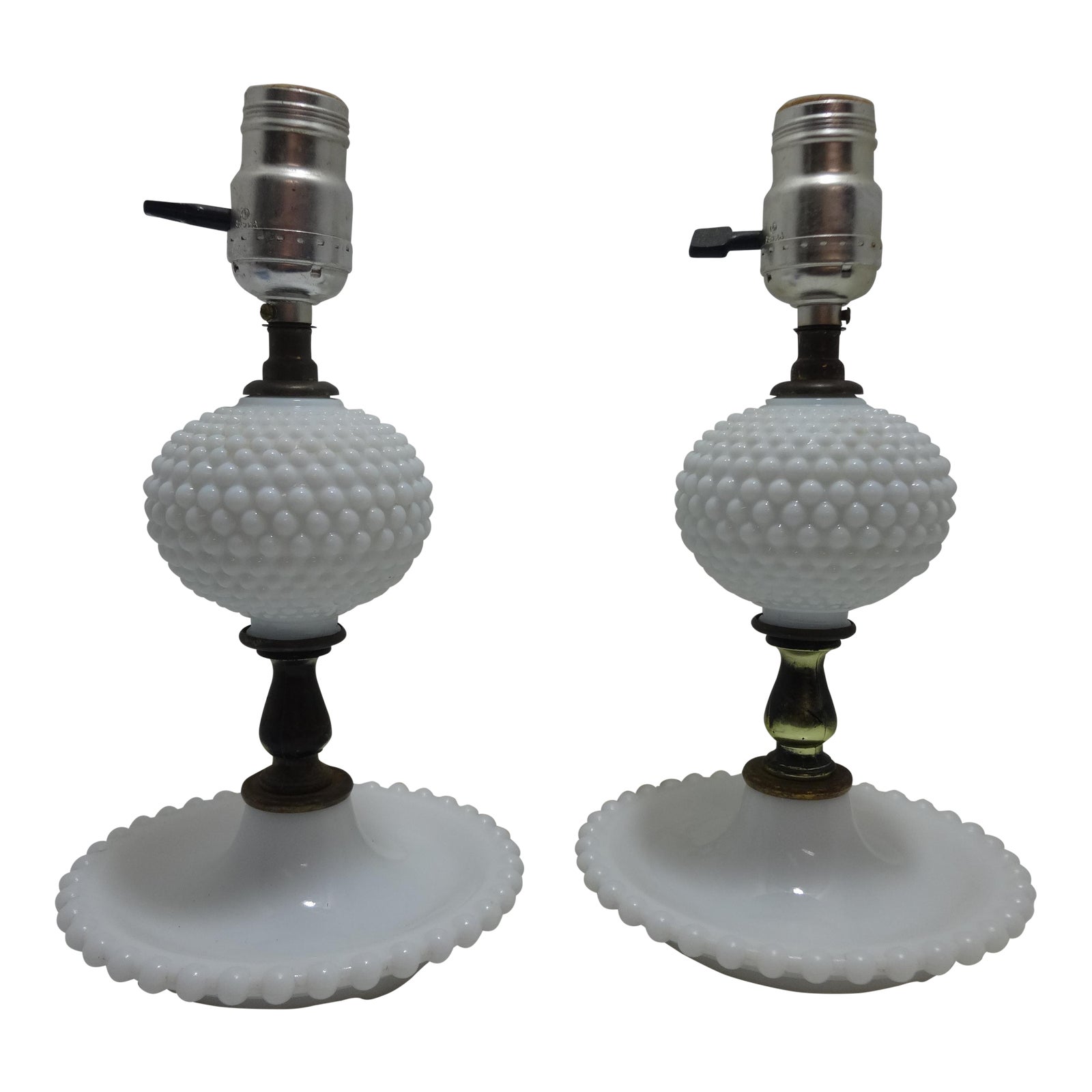 Fenton Hobnail Milk Glass Table Lamps A Pair Chairish