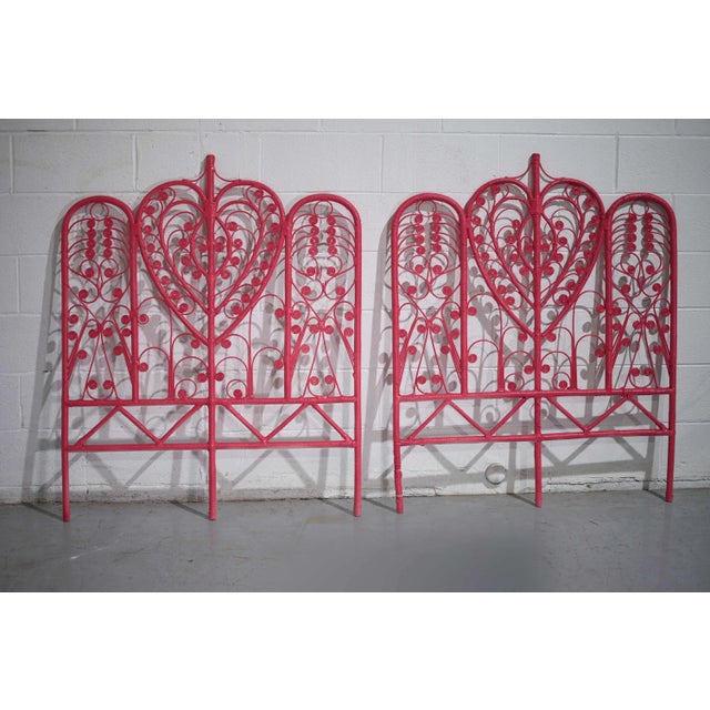 Mid Century Boho Rattan Heart Motif Twin Headboards - a Pair | Chairish