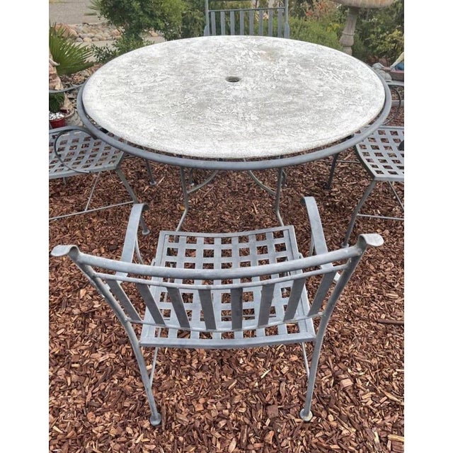 1980s Tropitone Round Slate Top Table & 4 Armchairs Patio Set | Chairish