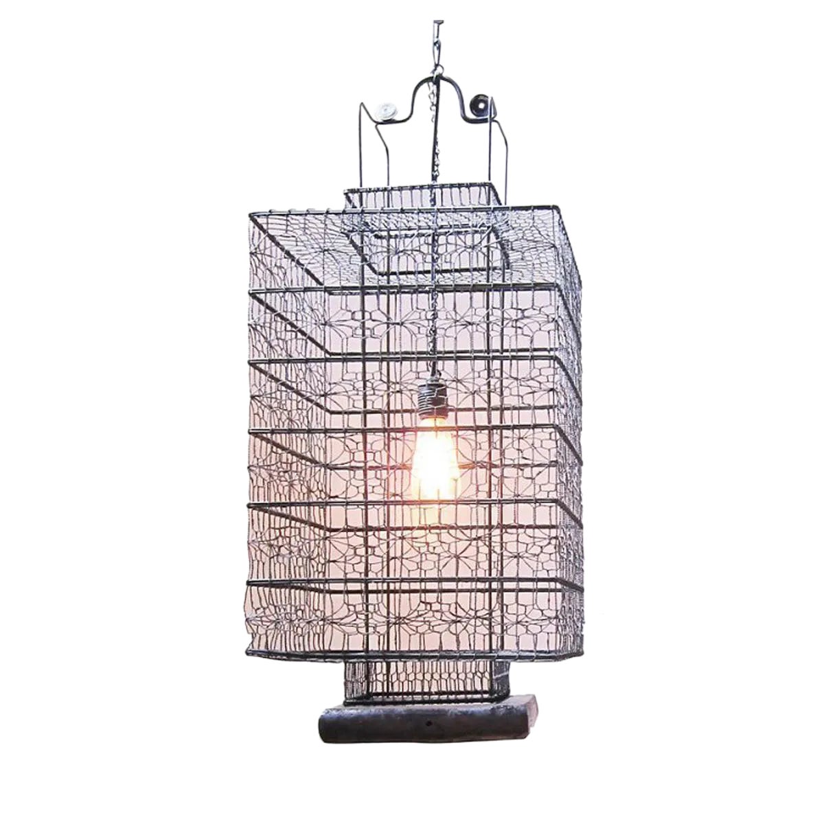 Heibe Wire Work Jonk Lantern & Edison Bulb | Chairish