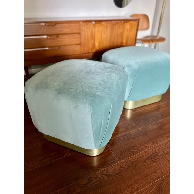 1980s Iconic Marge Carson Style Poufs Recently Recovered in a Pool Blue ...