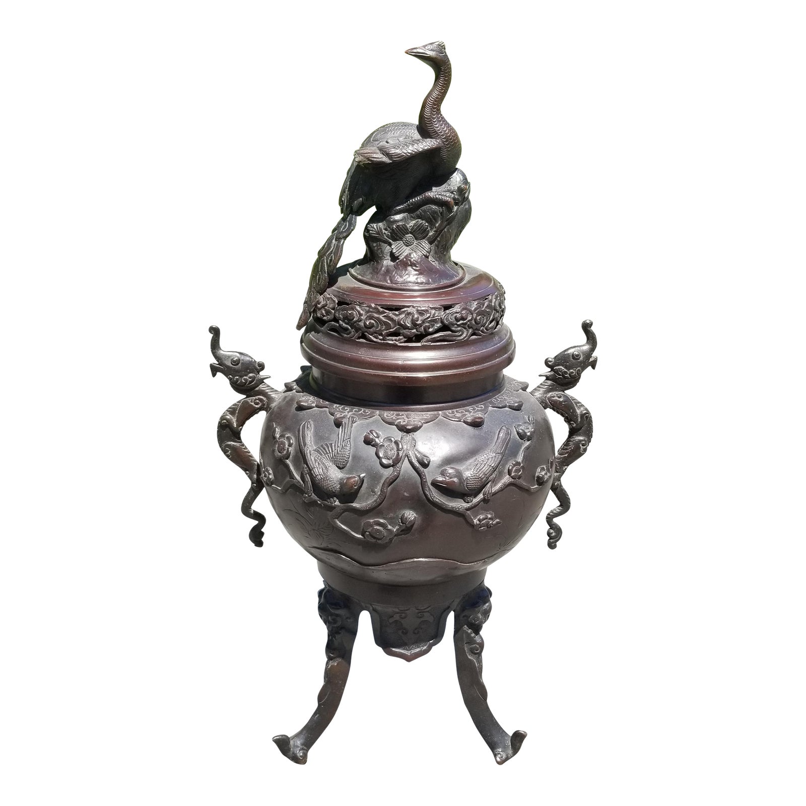1930s Bronze Censor Depicting Birds and Blossoms | Chairish