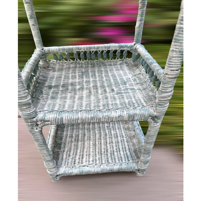 Mid 20th Century Vintage Wicker Etagere Distressed Coastal Blue Floor ...