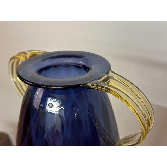 Blenko Gold-Handled Blue Glass Vase | Chairish