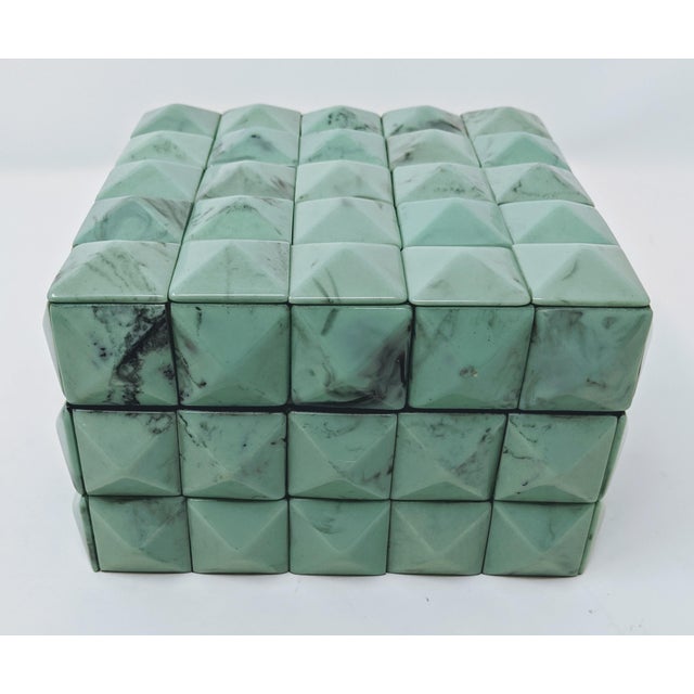Cubism Geometric Style Turquoise Resin Covered Square Box | Chairish