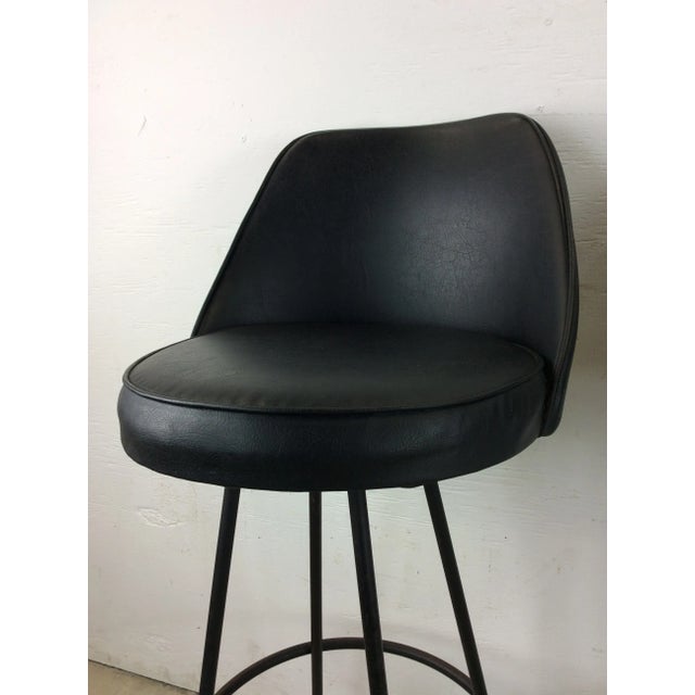 Set of 3 Mid Century Modern Black Vinyl Bar Stools | Chairish