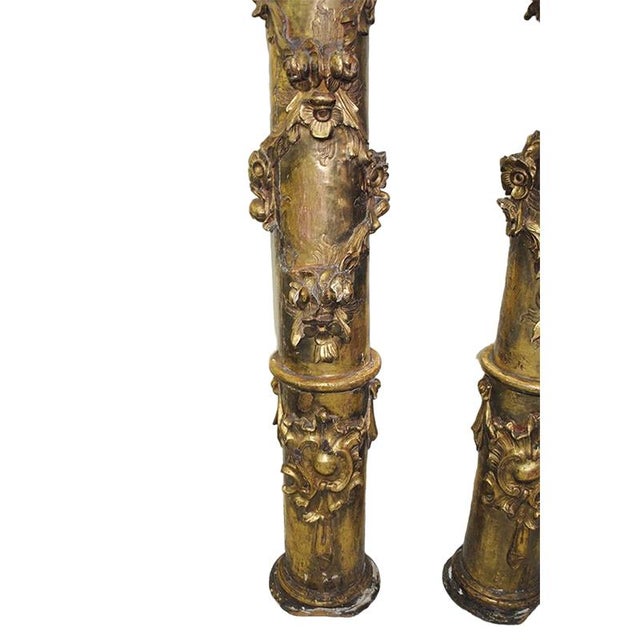 Ancient Carved Wood Gold Leaf Columns, 18th Century, Set of 2 | Chairish