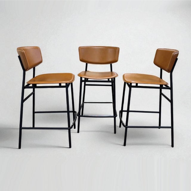 Calligaris Fifties Leather Counter Stools - Set of 3 | Chairish