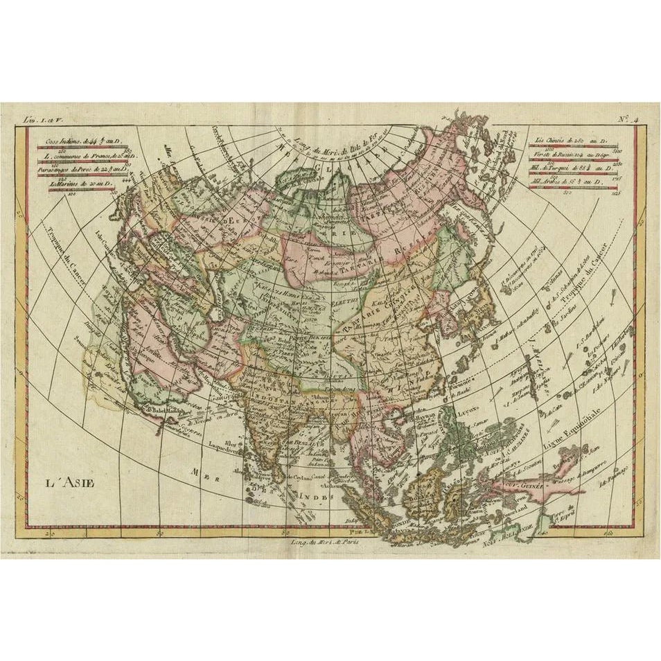 Antique Map of Asia, Showing Tradewinds, Silke Route Cities Etc, 1780 ...