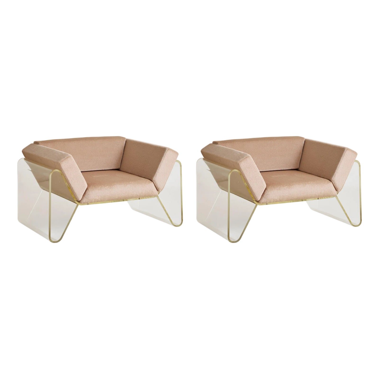 Italian Modern Lucite Lounge Chair in Light Caramel Alpaca, 1970s - 2 ...
