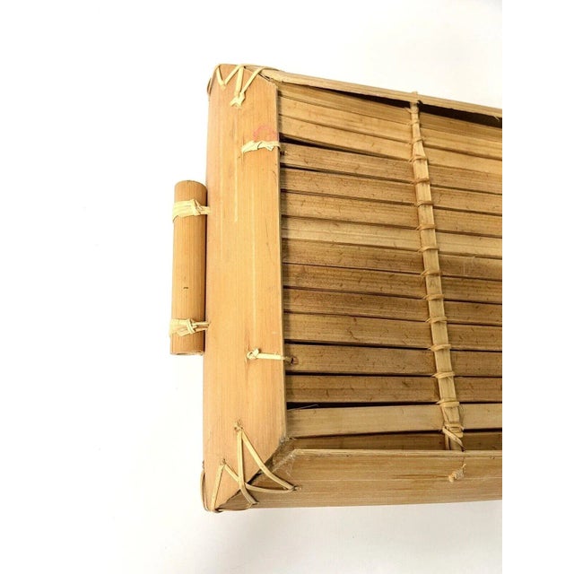 Mid 20th Century Light Bamboo Slat Lap Serving Tray With Cane Handle ...