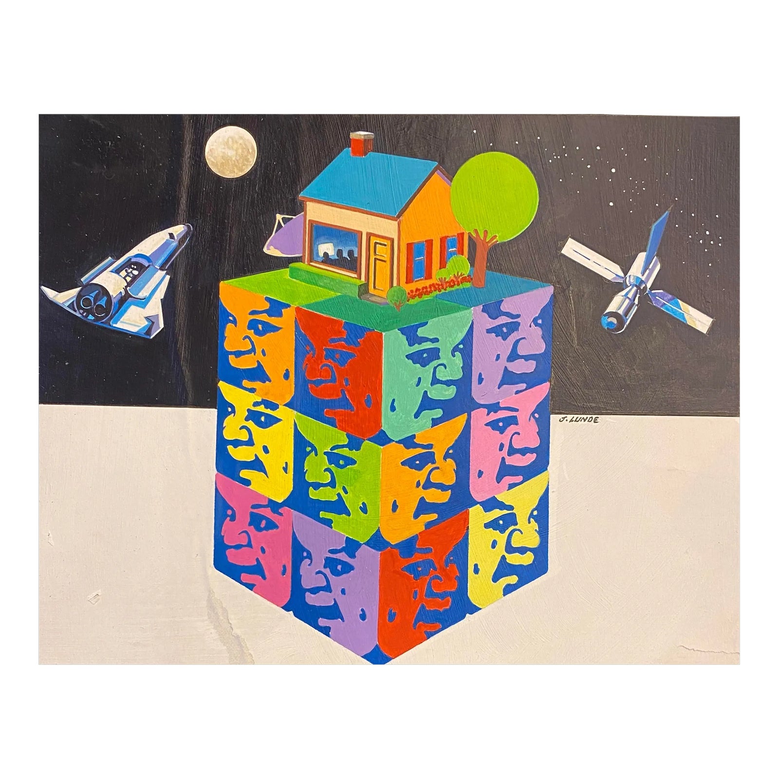 1980s Mary Jane Lunde Space and Television Painting | Chairish
