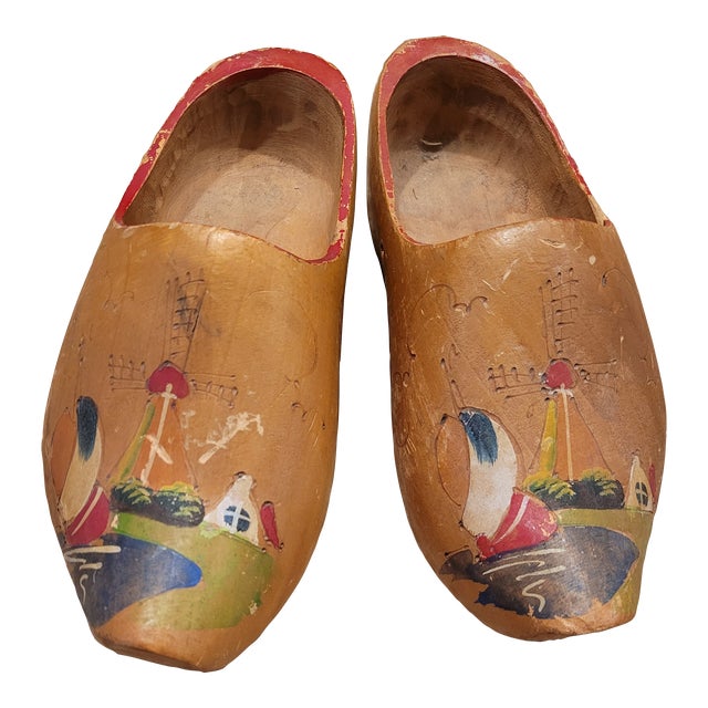 Vintage 1950s Painted Dutch Wooden Clogs - a Pair | Chairish