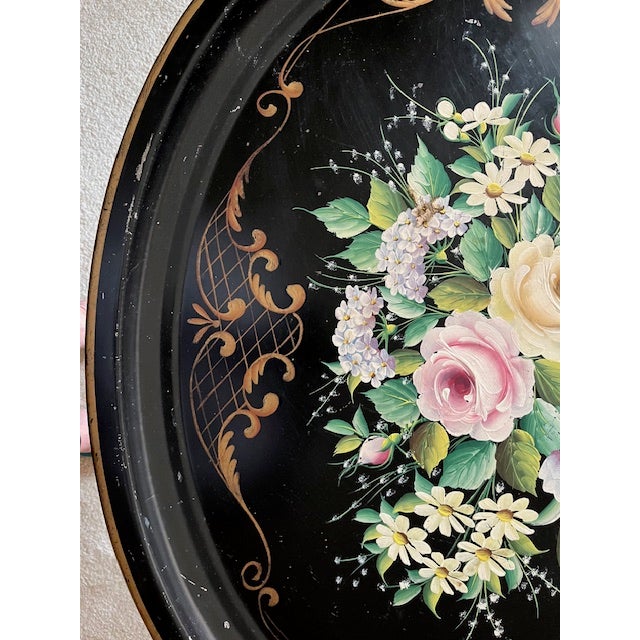 Mid 20th Century Pilgrim Art Hand Decorated Oval Tole Tray With Stand ...