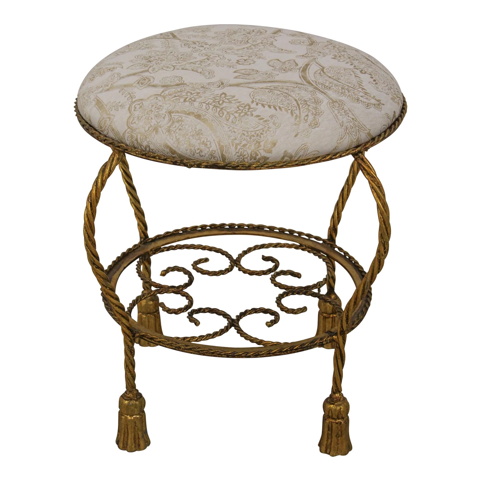 Round Iron Base Rope Twist Gold Gilt Ottoman or Stool | Chairish