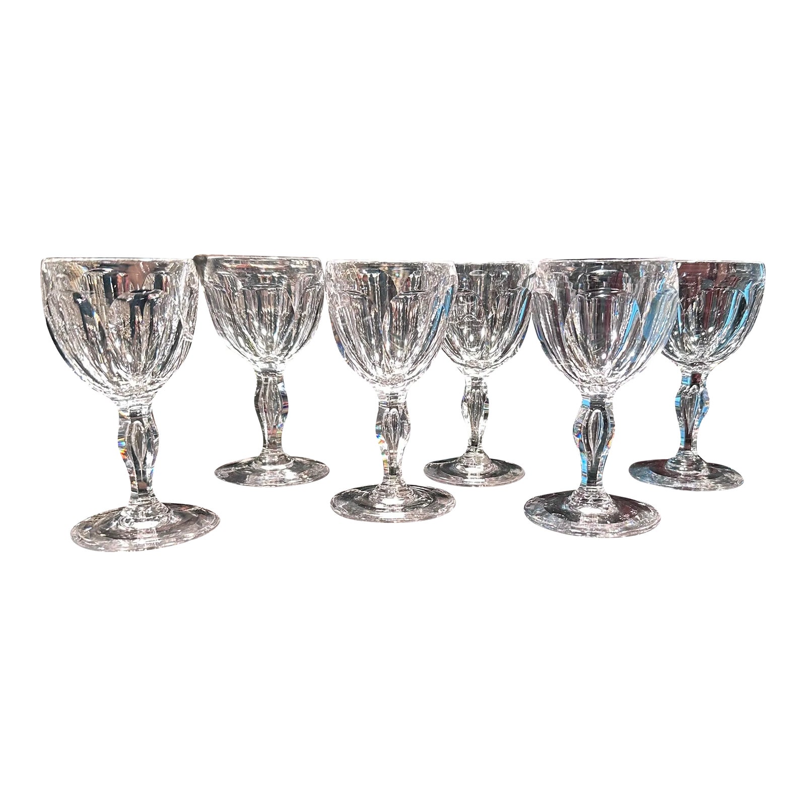 Set of 6 Antique Libbey Crystal Glass Port Wine Cut Panel Air Trap ...