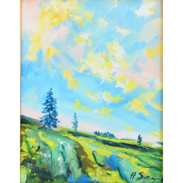 Impressionist Beautiful Sky & Mountain Landscape Oil Painting W/Gold ...