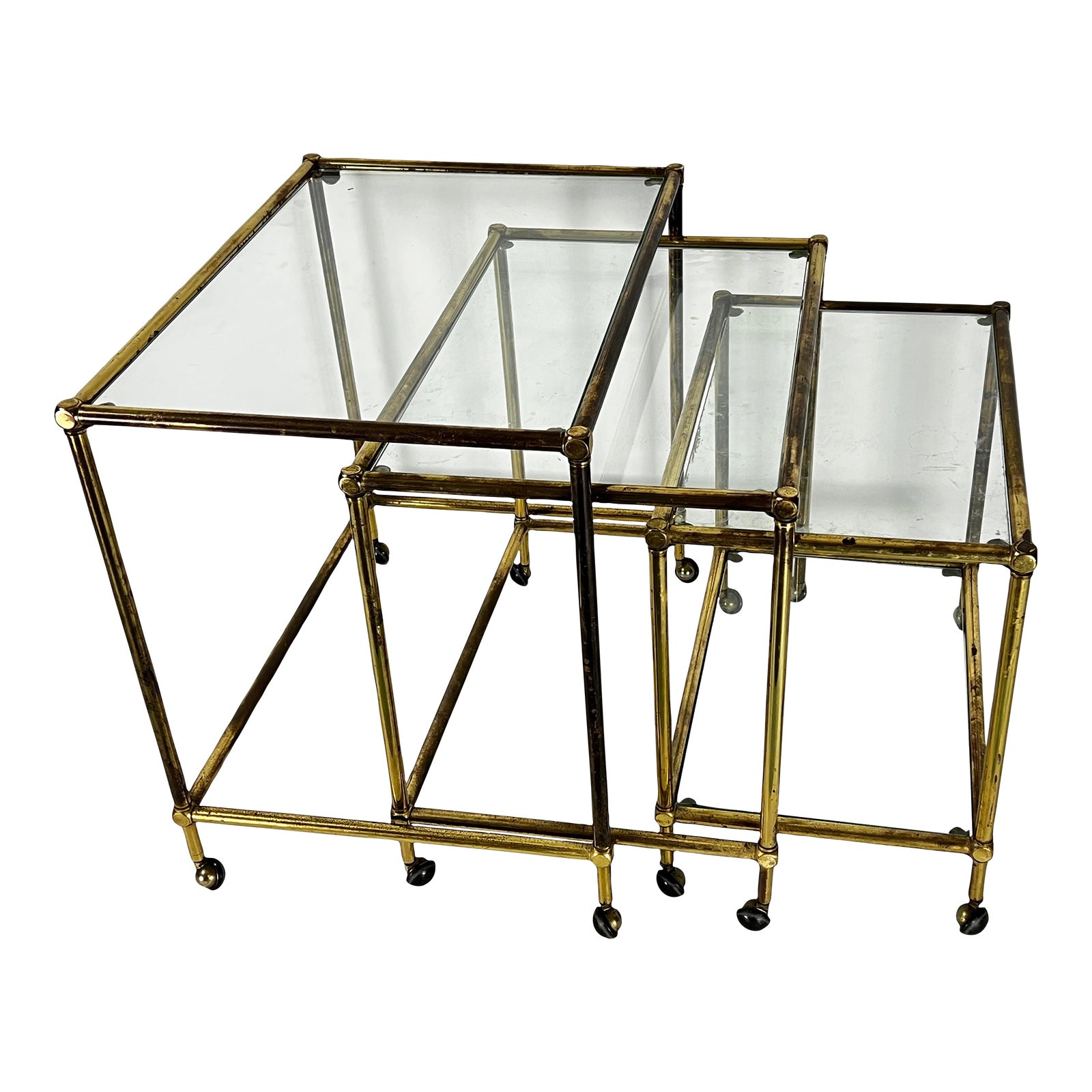Mid-Century Nesting Set of Three Bar Carts in Brass and Glass. Italy ...