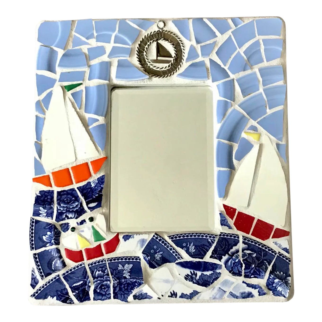 Nautical Mosaic Sailboats Wall Mirror | Chairish