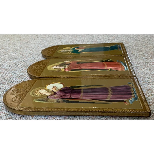 Late 20th Century Vintage 3-Panel Wood Screen of Hand Painted Angels ...