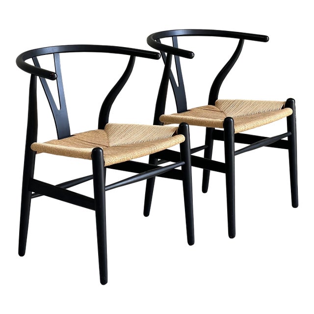 Mid Century Black Wishbone Dining Chairs by Hans Wegner - a Pair | Chairish