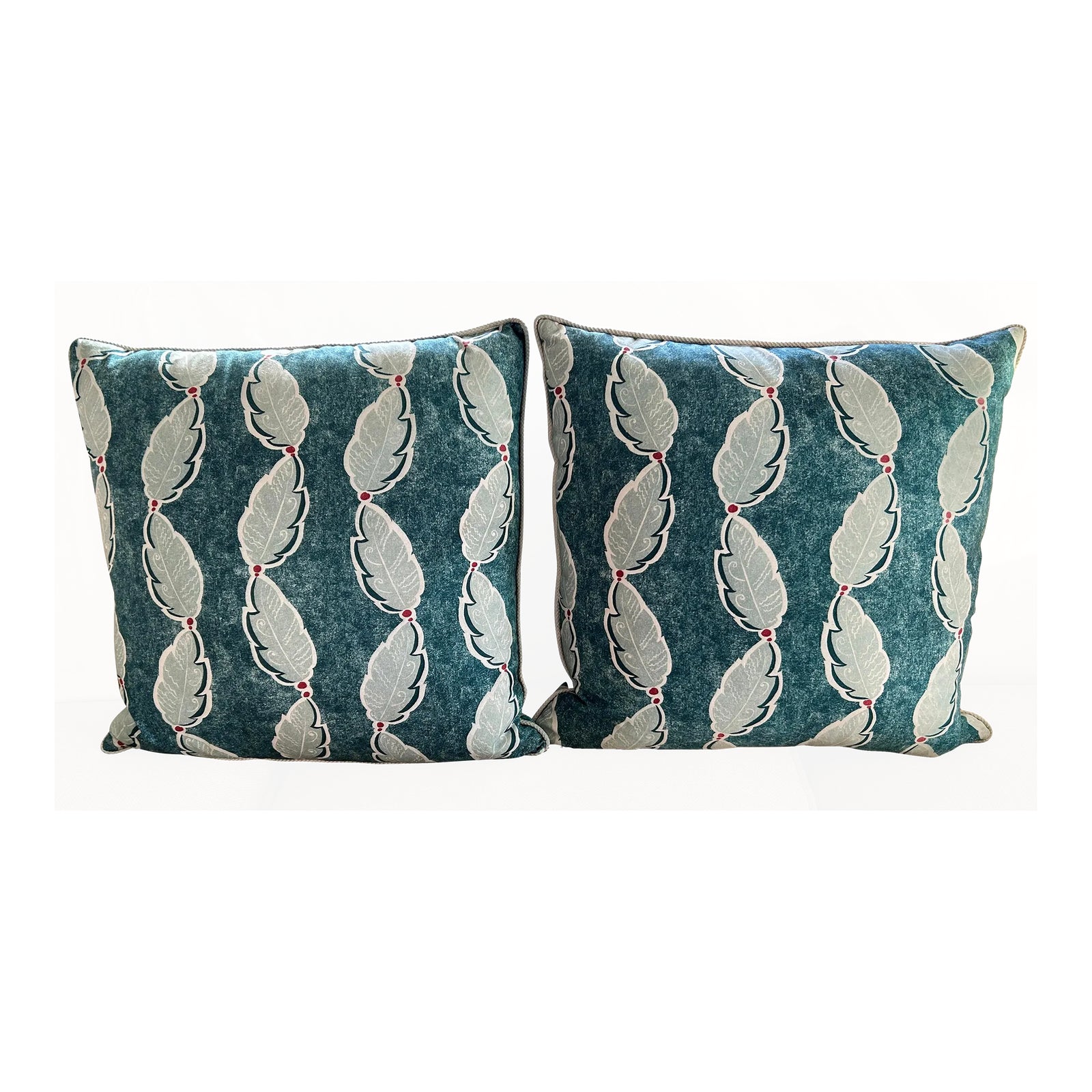 Pair of Oka Ocean Blue Fractal Leaf Pillow Covers With Duck Feather ...