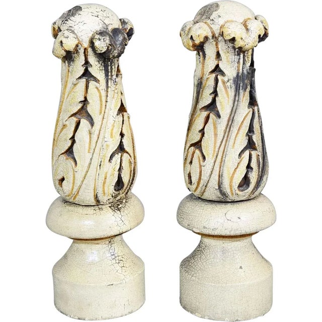 Pair Antique American Glazed Terracotta Carved Architectural Building ...