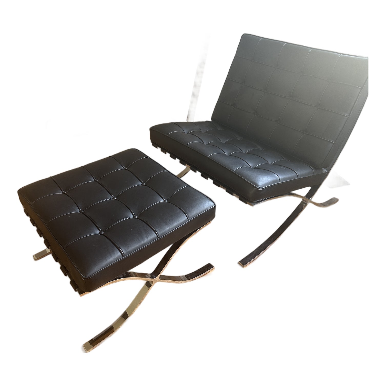 Modern Black Leather Lounge Chair & Ottoman – Barcelona Style | Chairish