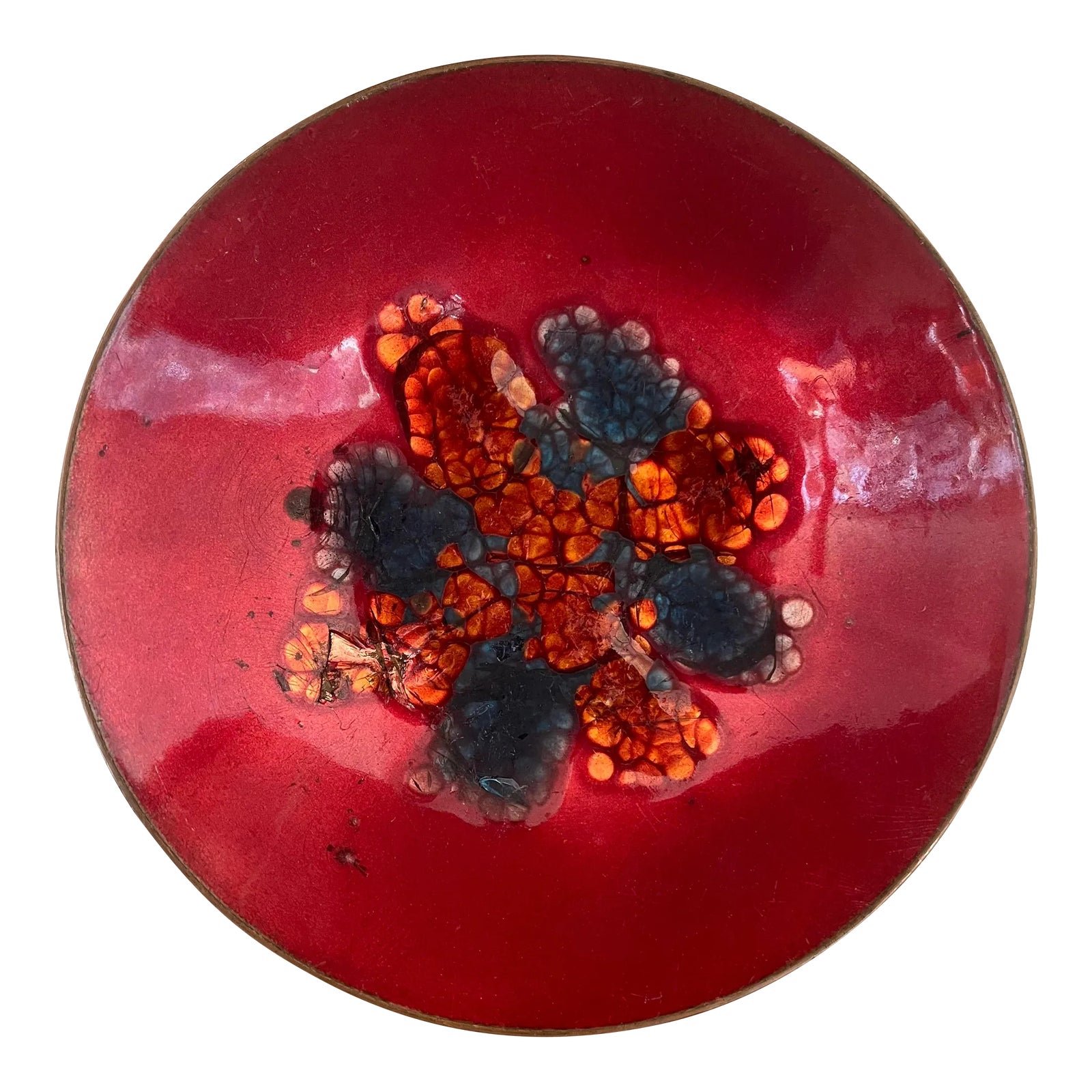 Vintage Copper Tray Plate Enameled Abstract Bovano Style Signed | Chairish